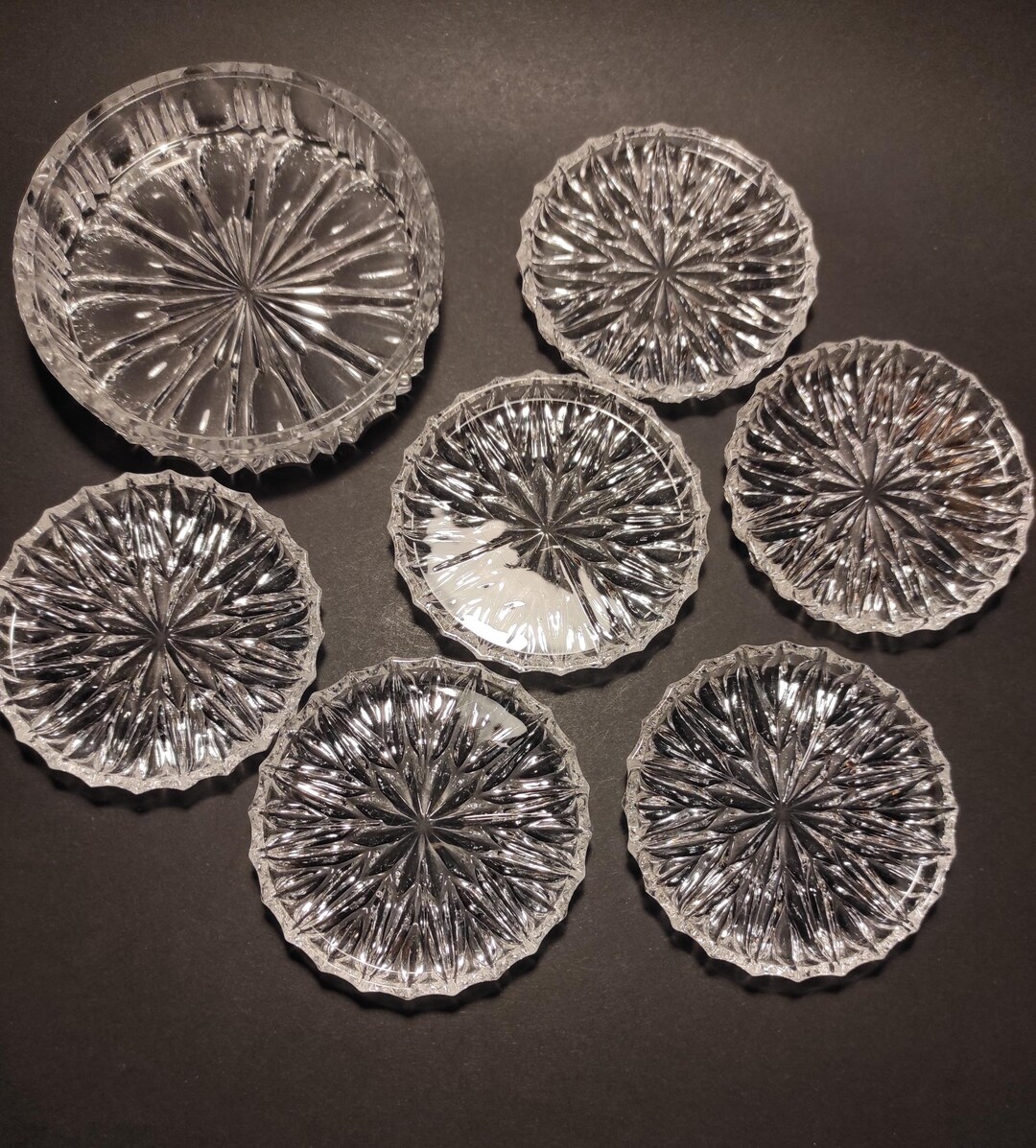 Set of 7 Vintage Crystal Glass Coasters German Coasters Made of Pressed ...