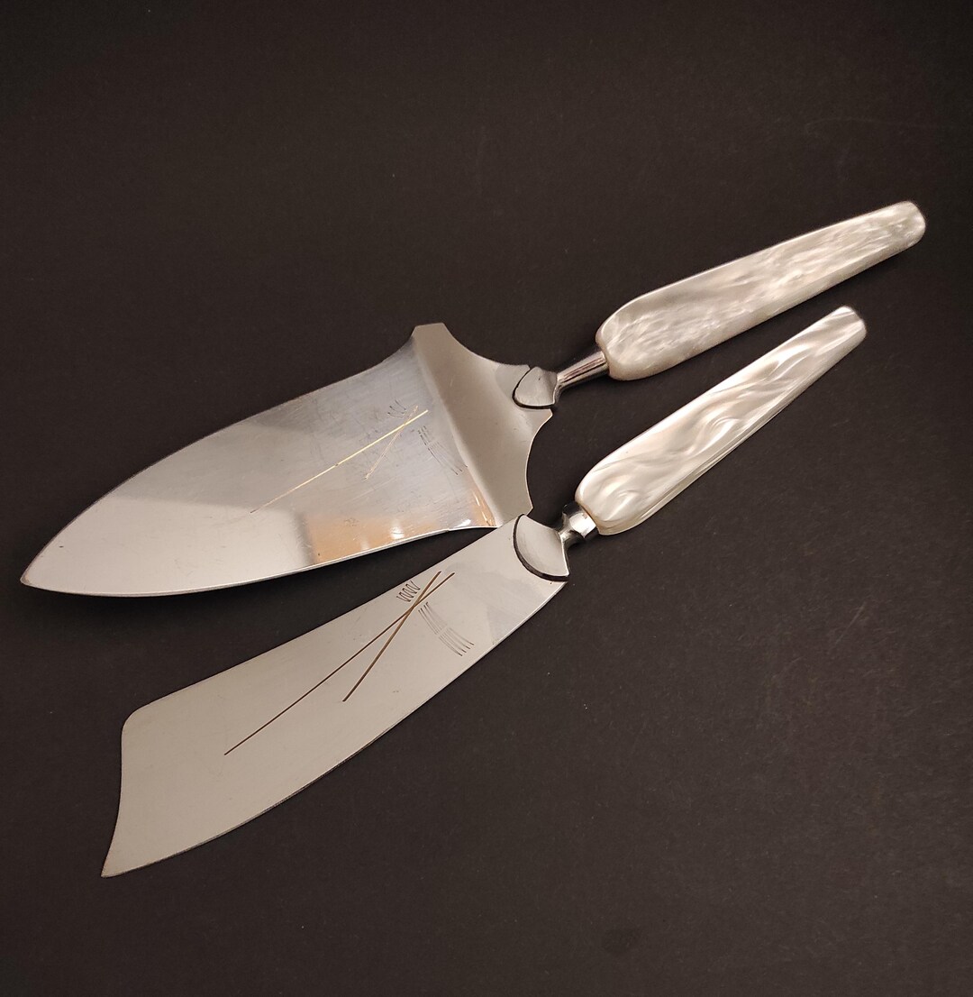 Vintage German Cake Knife and Cake Server With Engraving and Mother of ...