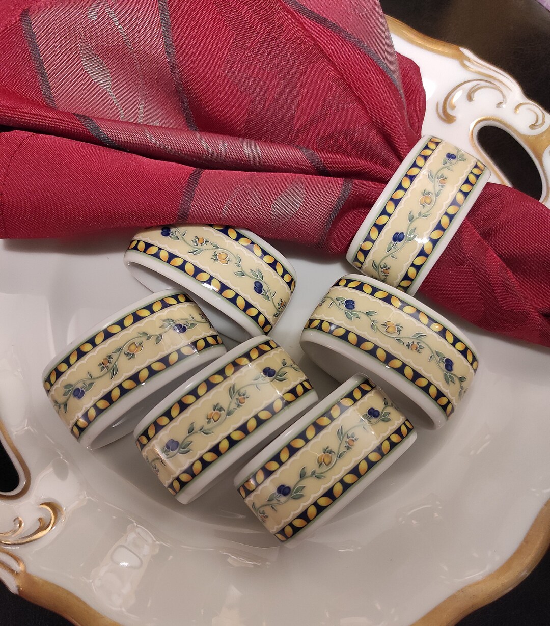 Set of 6 Porcelain Rings With Olive and Lemons Design - Mid Century ...