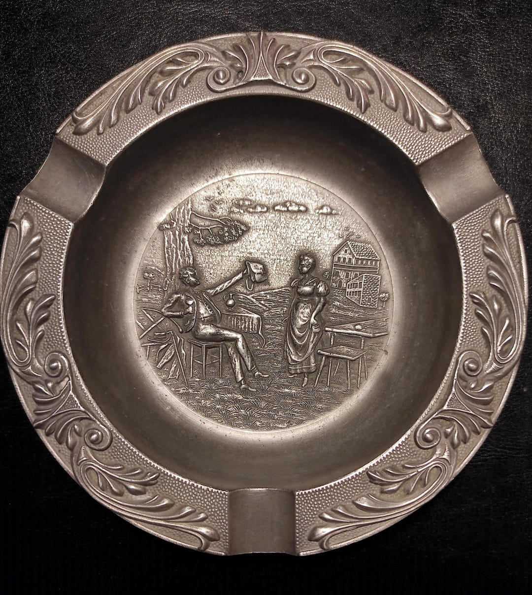 Large Vintage German Pewter Ornate Ashtray Mid Century/cigarette Heavy ...