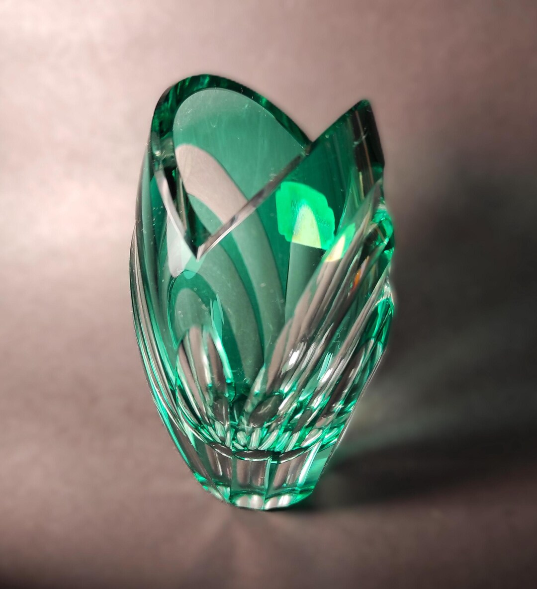 Very Small Vintage German Green Lead Crystal Vase/hand Polished Crystal ...