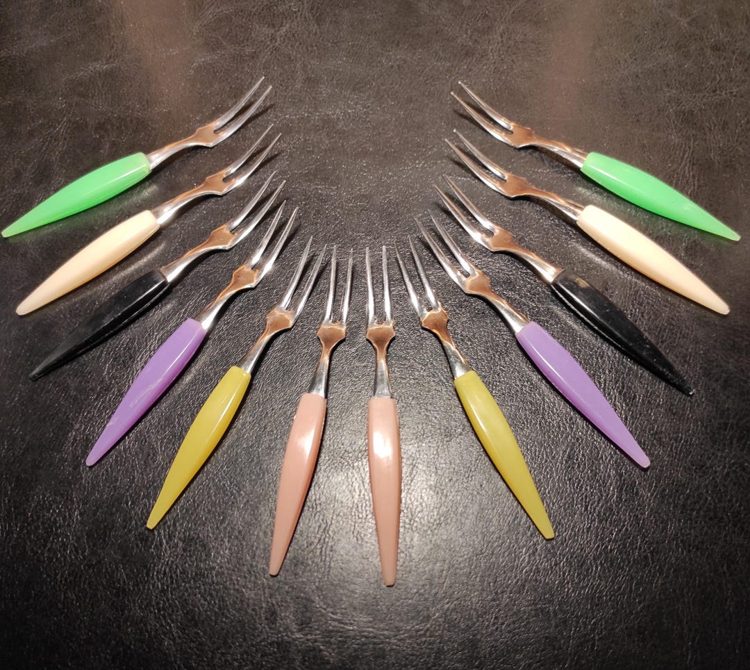 Set of 12 Small Vintage Fruit Forks - Vintage Small Multi-colored Forks ...