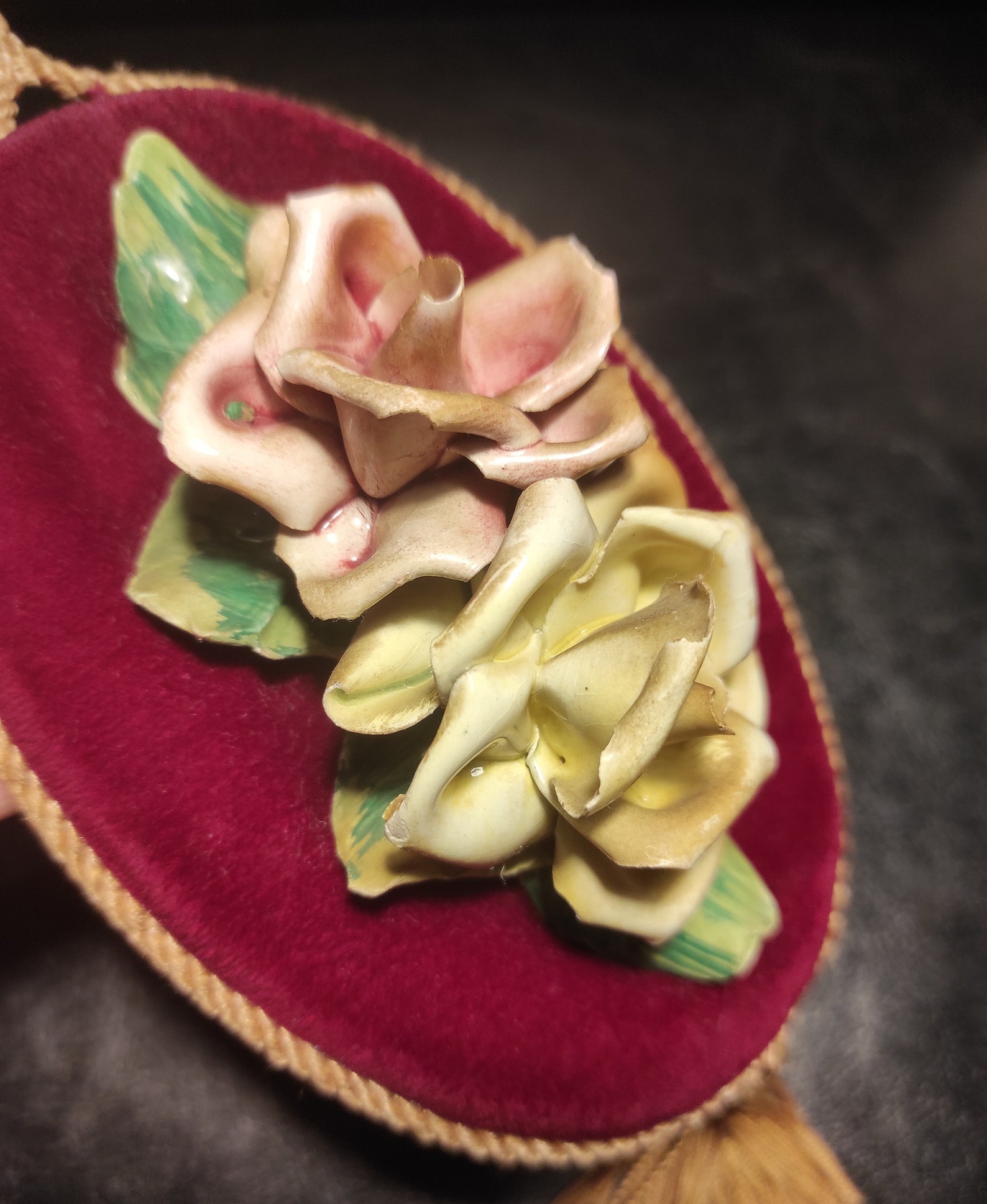 Vintage Italian Porcelain Roses on a Velvet Trestle/ Vintage Velvet ...