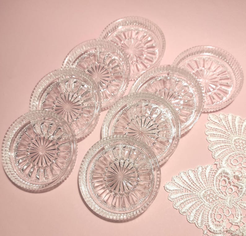Set of 8 Vintage German Pressed Lead Crystal Coasters / Mid Century ...