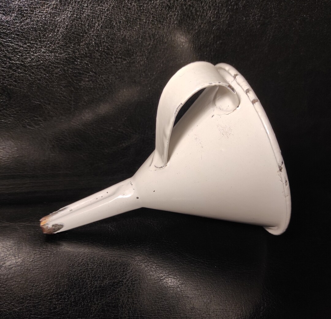 Vintage Small Shabby White Enamel Liquid Kitchen Funnel - Old Rustic ...