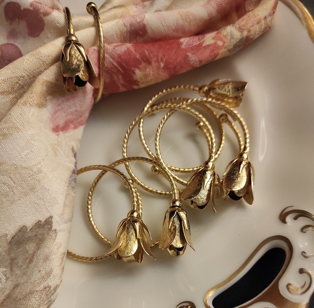 Set of 6 Vintage Gold Tone Napkin Rings Delicate Thin Gold Flower ...