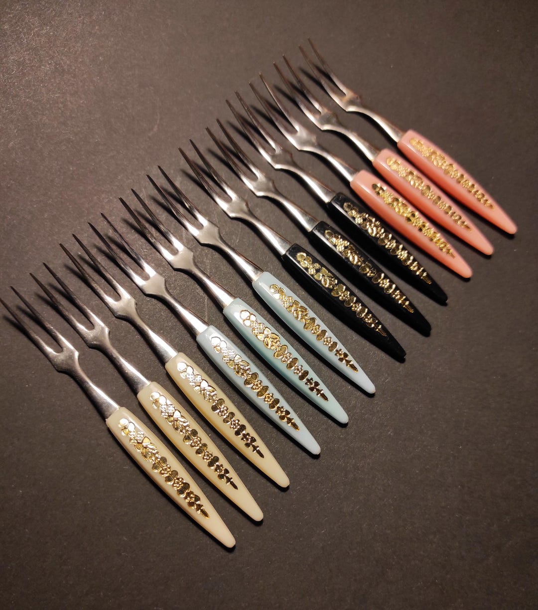 Set of 12 Small Vintage Fruit Forks - Vintage Small Multi-colored Forks ...