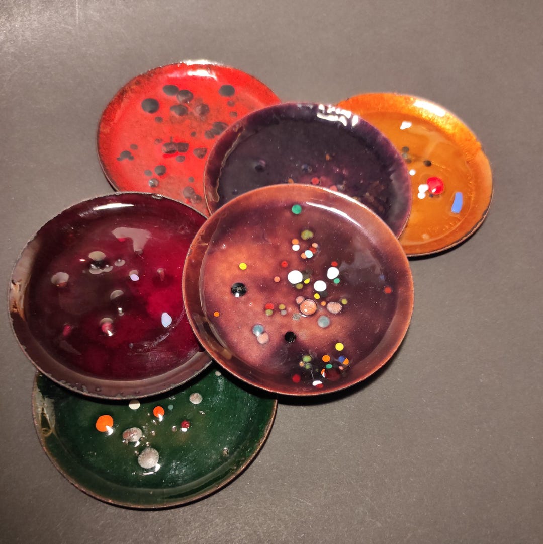 Copper/set of 6 Vintage Enamel Copper Coasters in Different Colors ...