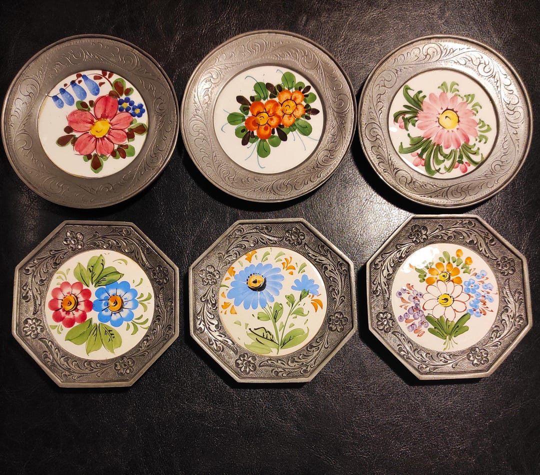 Set of 6 Antique Hand Painted German Porcelain Coasters, Small Saucers ...