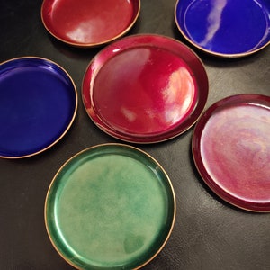 Set of 6 Vintage Сopper Enamel Coasters in Assorted Colors - Mid ...