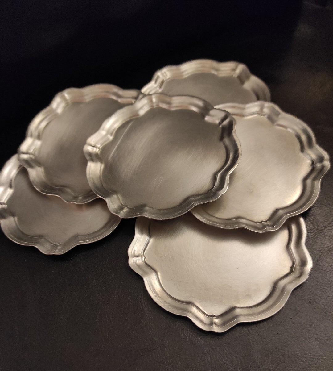 Set of 6 Vintage Pewter Coasters Vintage German Mid-century Metal ...