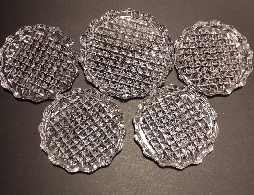 Set of 5 Vintage Crystal Glass Coasters German Coasters Made of Pressed ...