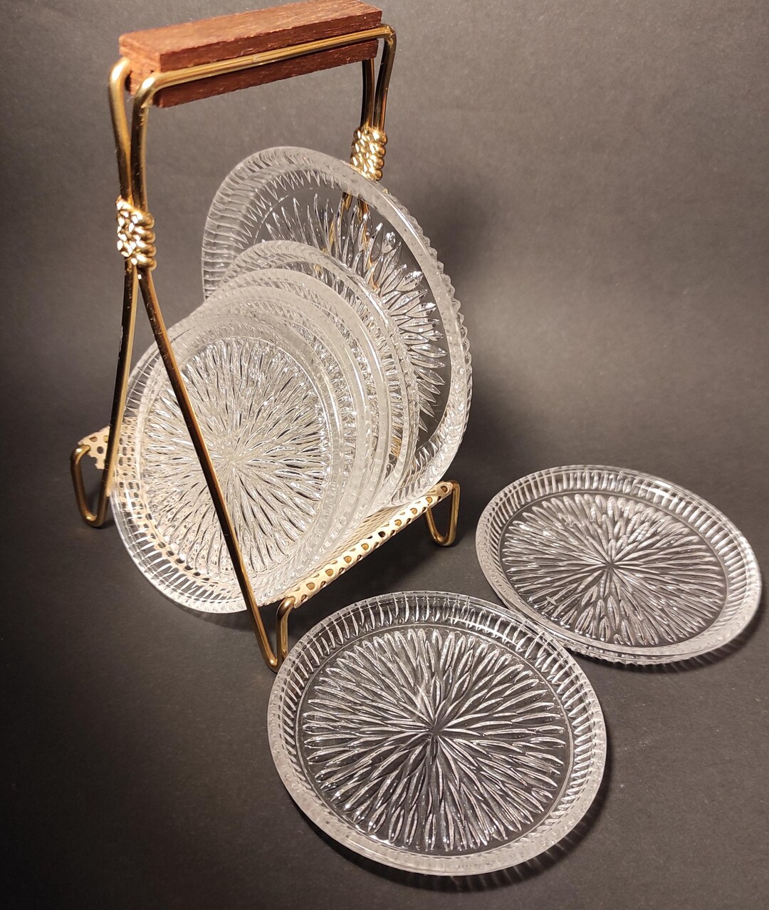 Set of 7 Vintage German Crystal Glass Coasters With Metal Holder/mid ...