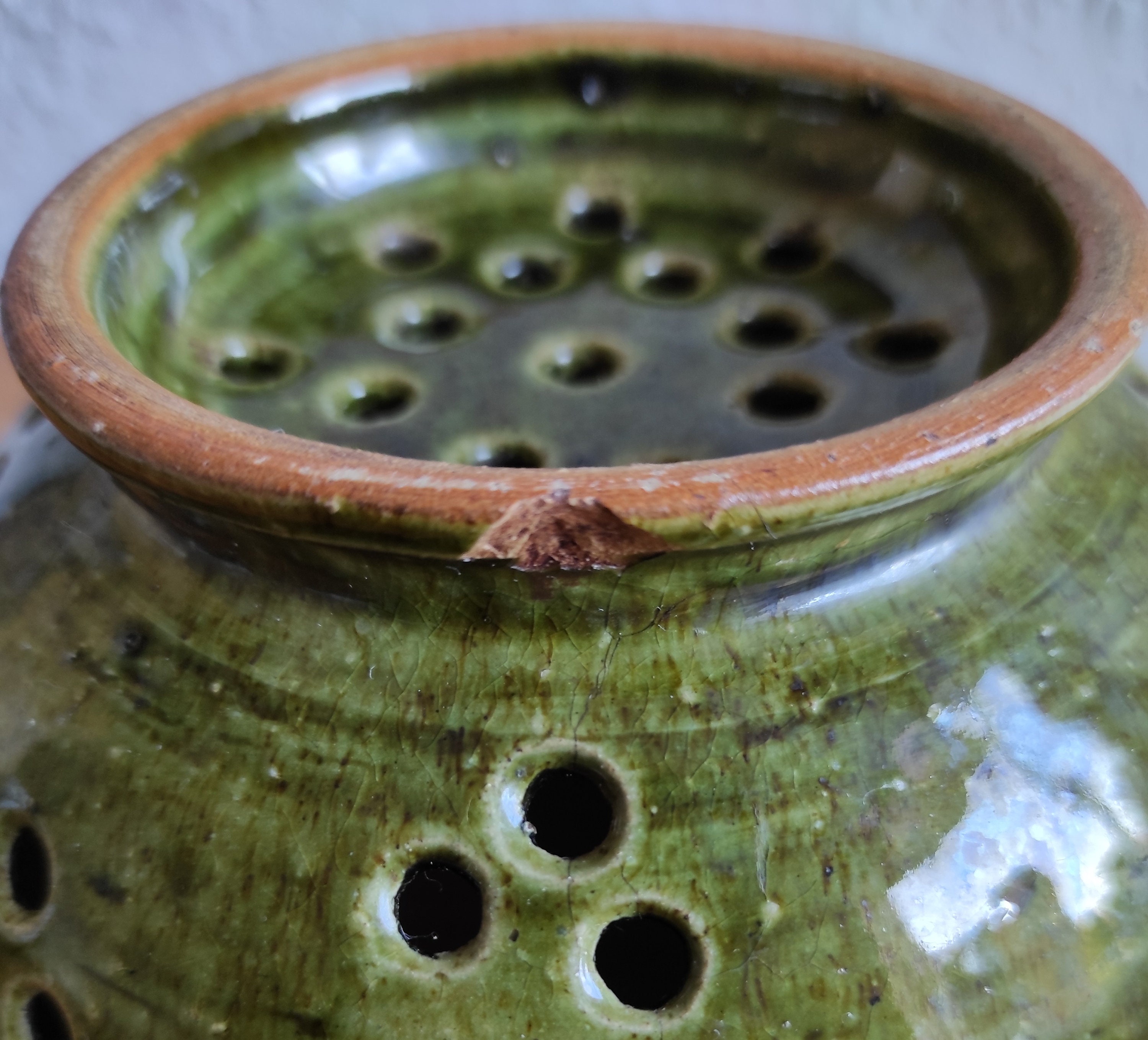 Vintage Ceramic Colander - Antique Clay Glazed Colander Mid-century ...