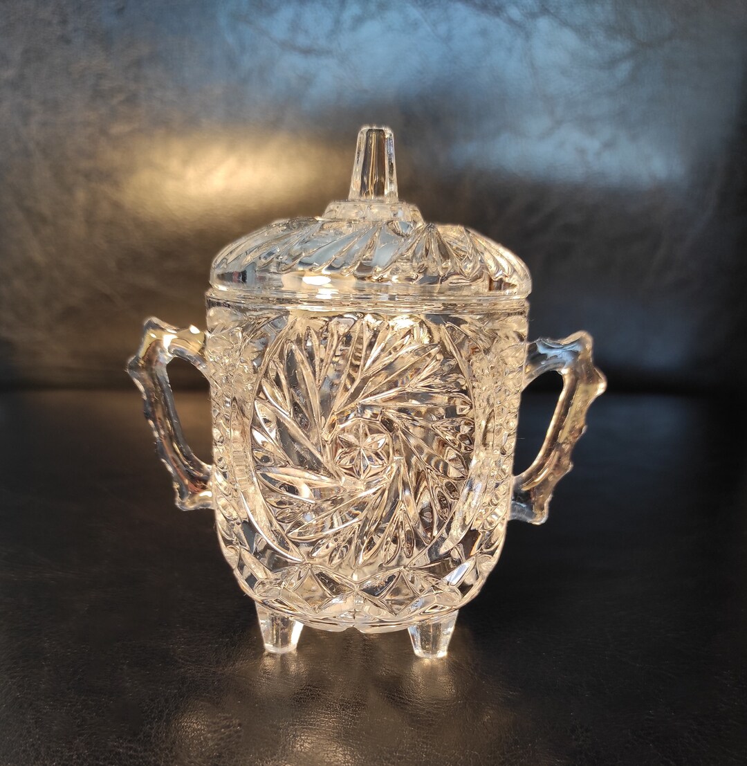 Vintage Crystal Glass Trinket Box - Crystal Sugar Bowl or Candy Jar ...