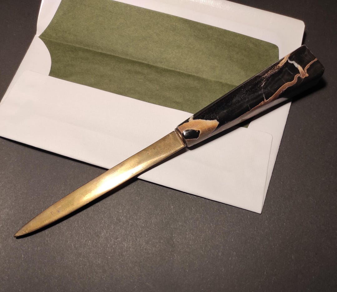 Vintage Brass Marble Handle Letter Opener - Antique Envelope Opener for ...