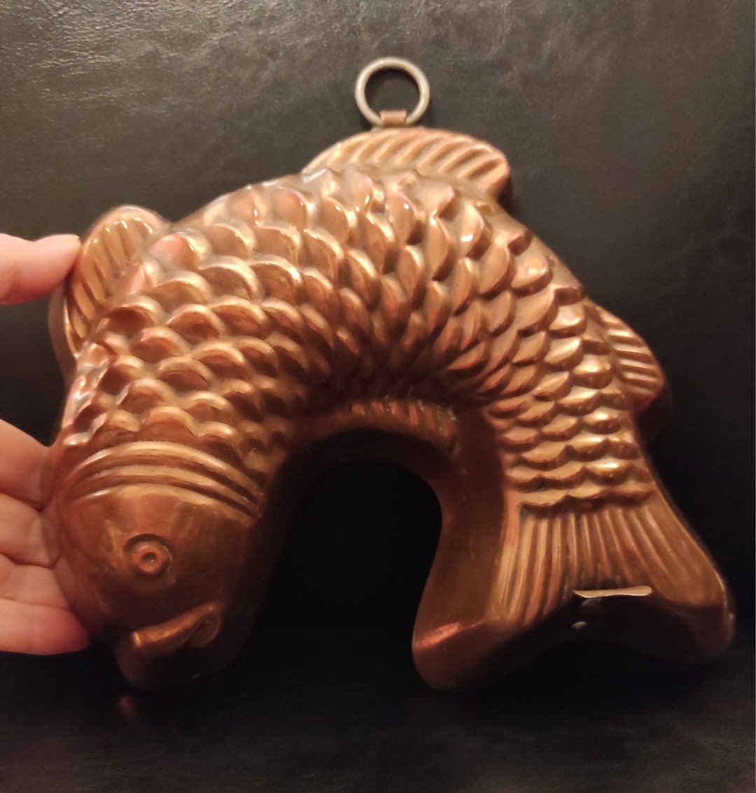 Large Vintage Copper Fish Shape Pan for Frying, Baking, Kitchen Decor ...
