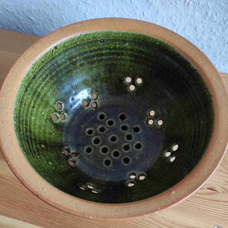 Vintage Ceramic Colander - Antique Clay Glazed Colander Mid-century ...
