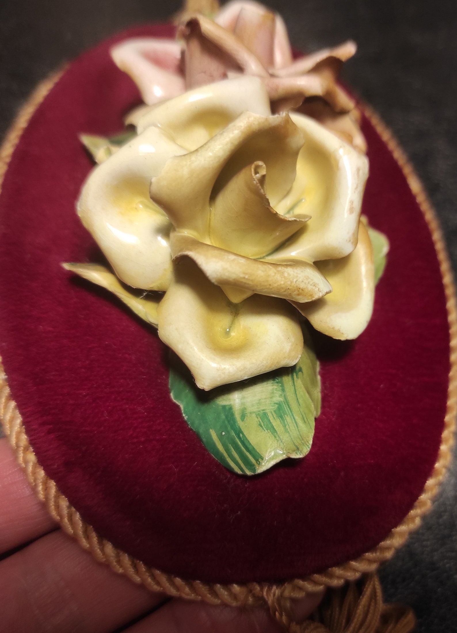 Vintage Italian Porcelain Roses on a Velvet Trestle/ Vintage Velvet ...