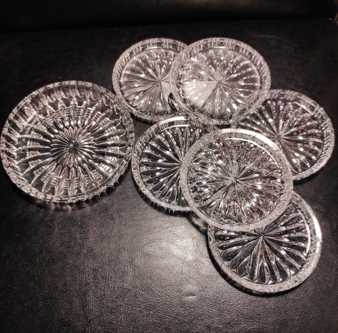 Set of 7 Vintage Lead Crystal Glass Coasters - German Coasters From the ...