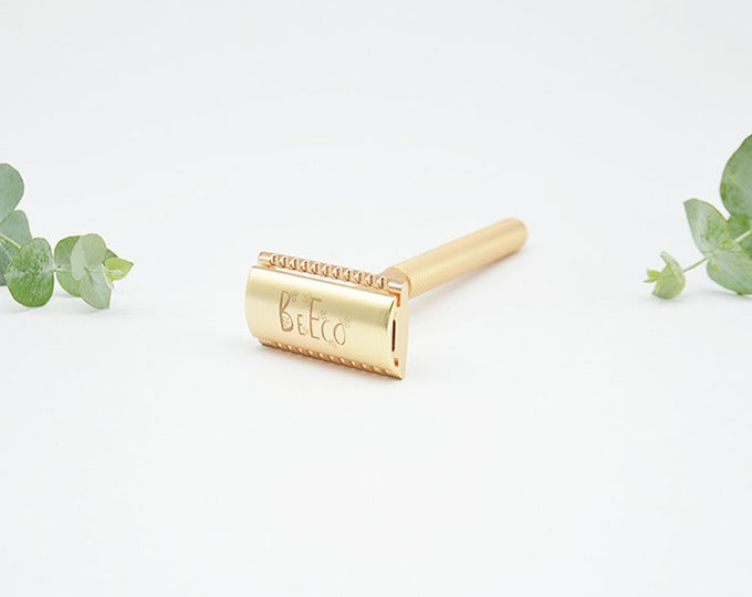 14KT. Gold Plated Solid Brass Razor in Reusable Gift Box With Travel ...
