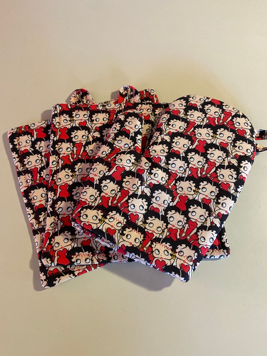 BETTY BOOP 3 PC Set / Handmade Oven Mitt and Potholders / Cut Betty ...
