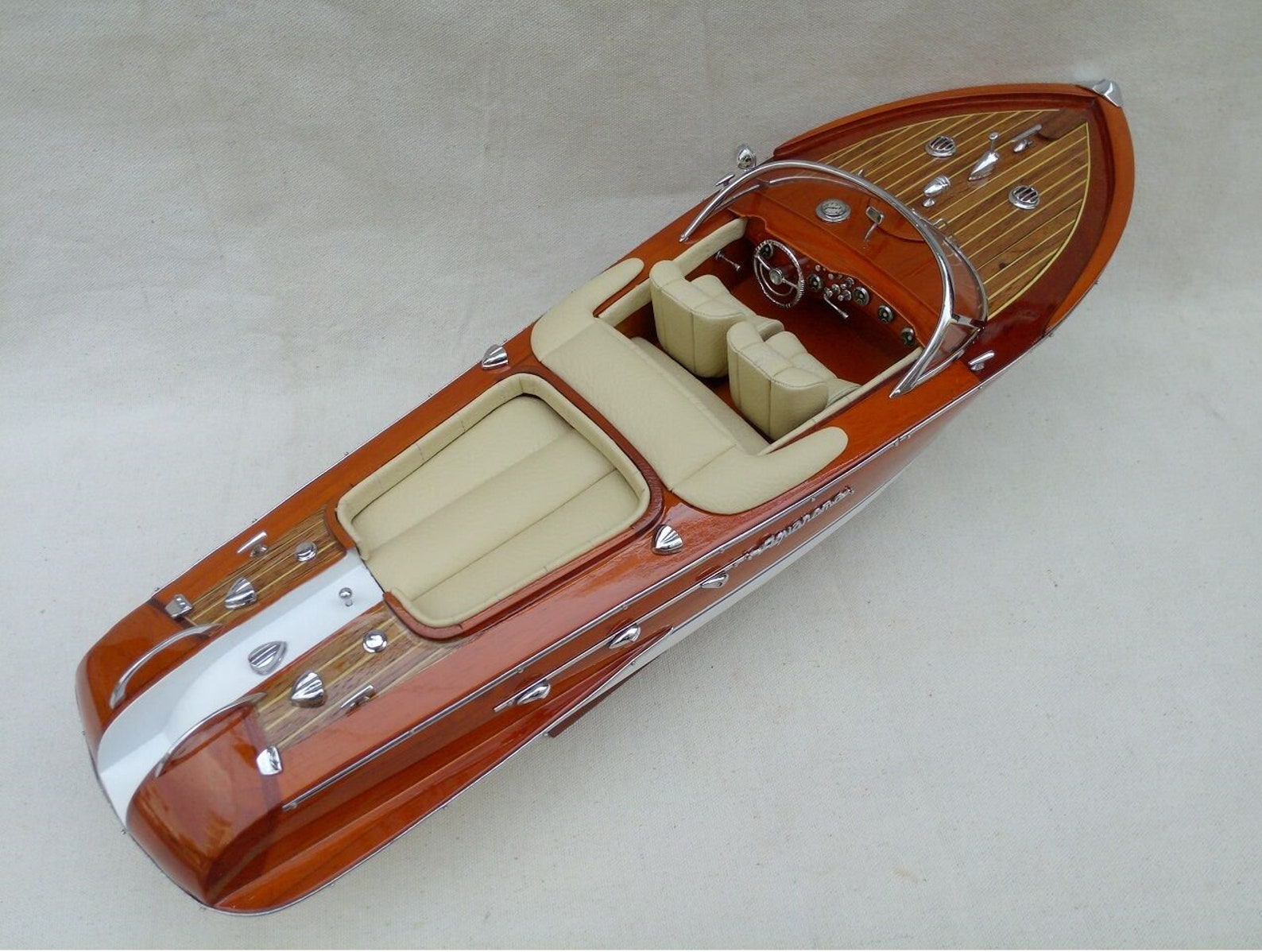 Handmade Wooden Riva Aquarama 26" Wood Model Boat L60cm Cream Seats - Etsy