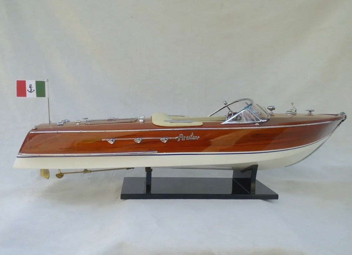 Handmade Wooden Riva Ariston 26" Cream Wood Model Boat L70 Handmade ...