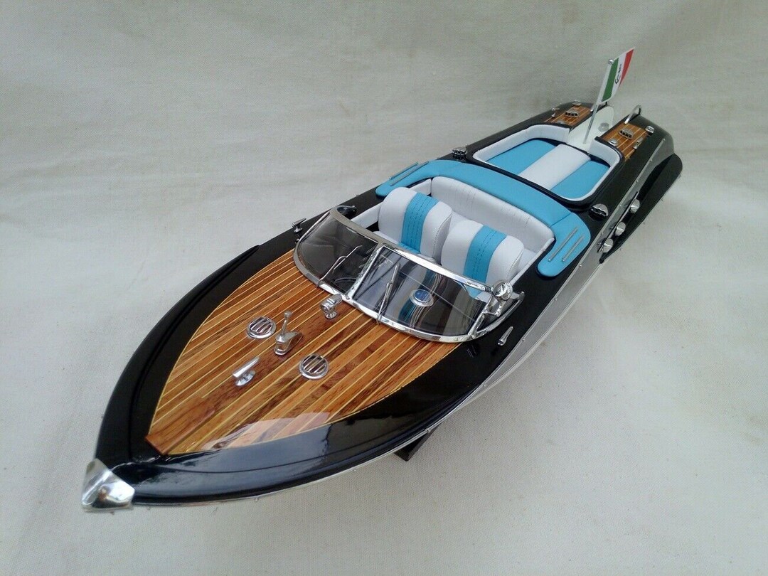 Handmade Wooden Riva Aquarama 26" Wood Model Boat L60cm White & Blue ...