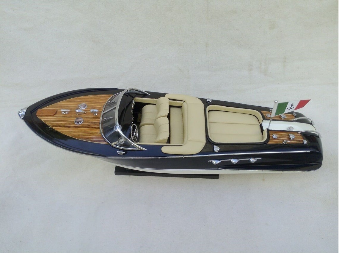 Handmade Wooden Riva Aquarama 26" Wood Model Boat L60cm Black & Cream ...
