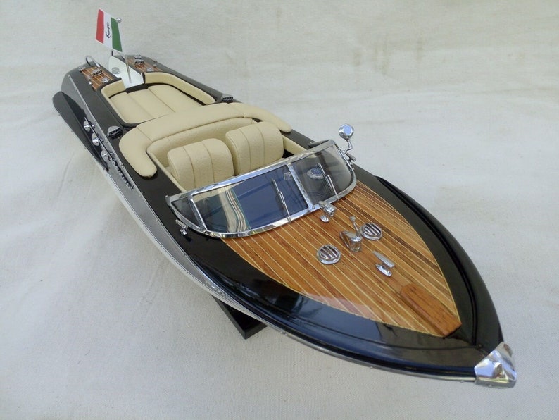 Handmade Wooden Riva Aquarama 26" Wood Model Boat L60cm Black & Cream ...