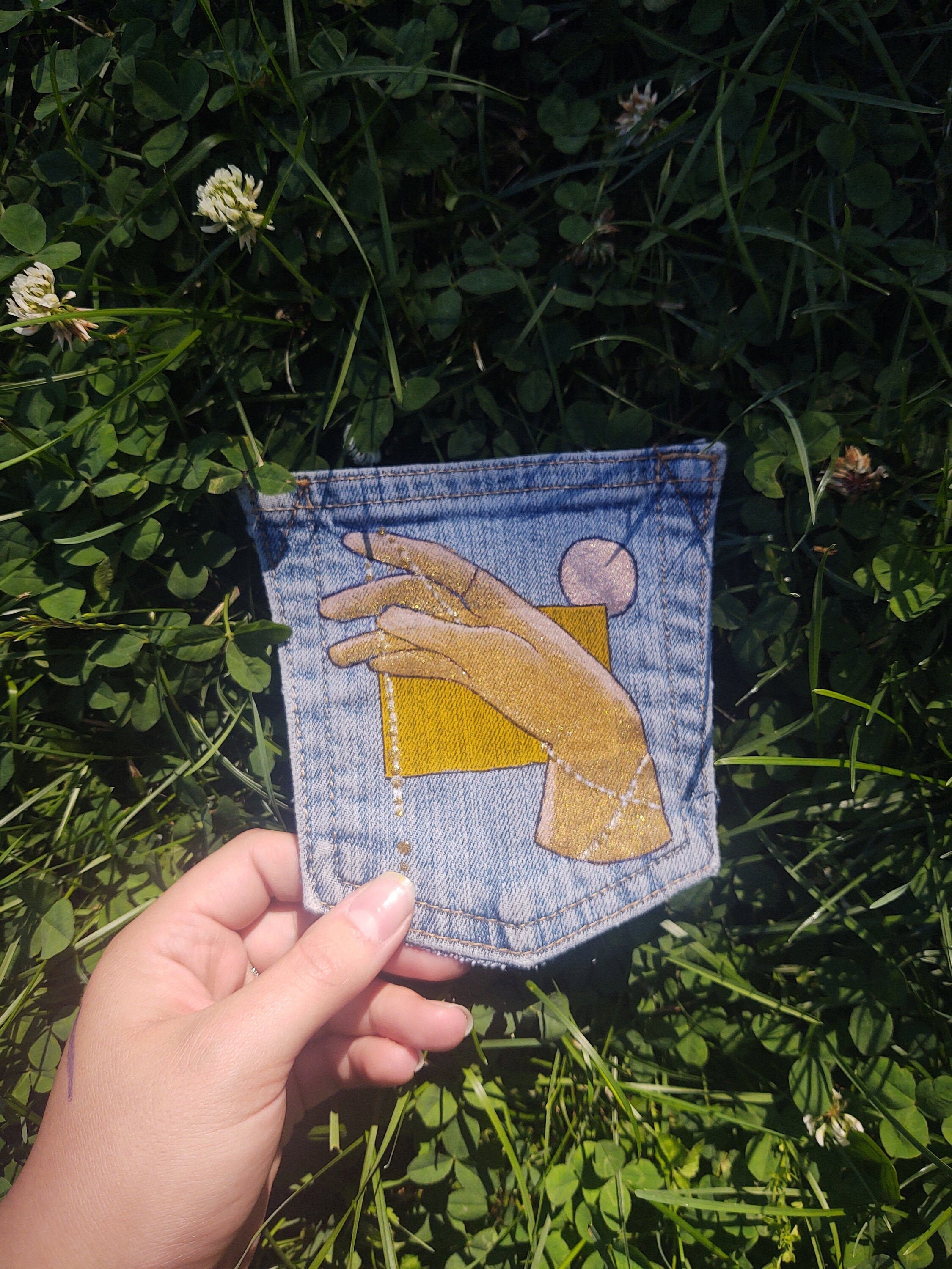 Hand of Gold Denim Pocket Patch - Etsy