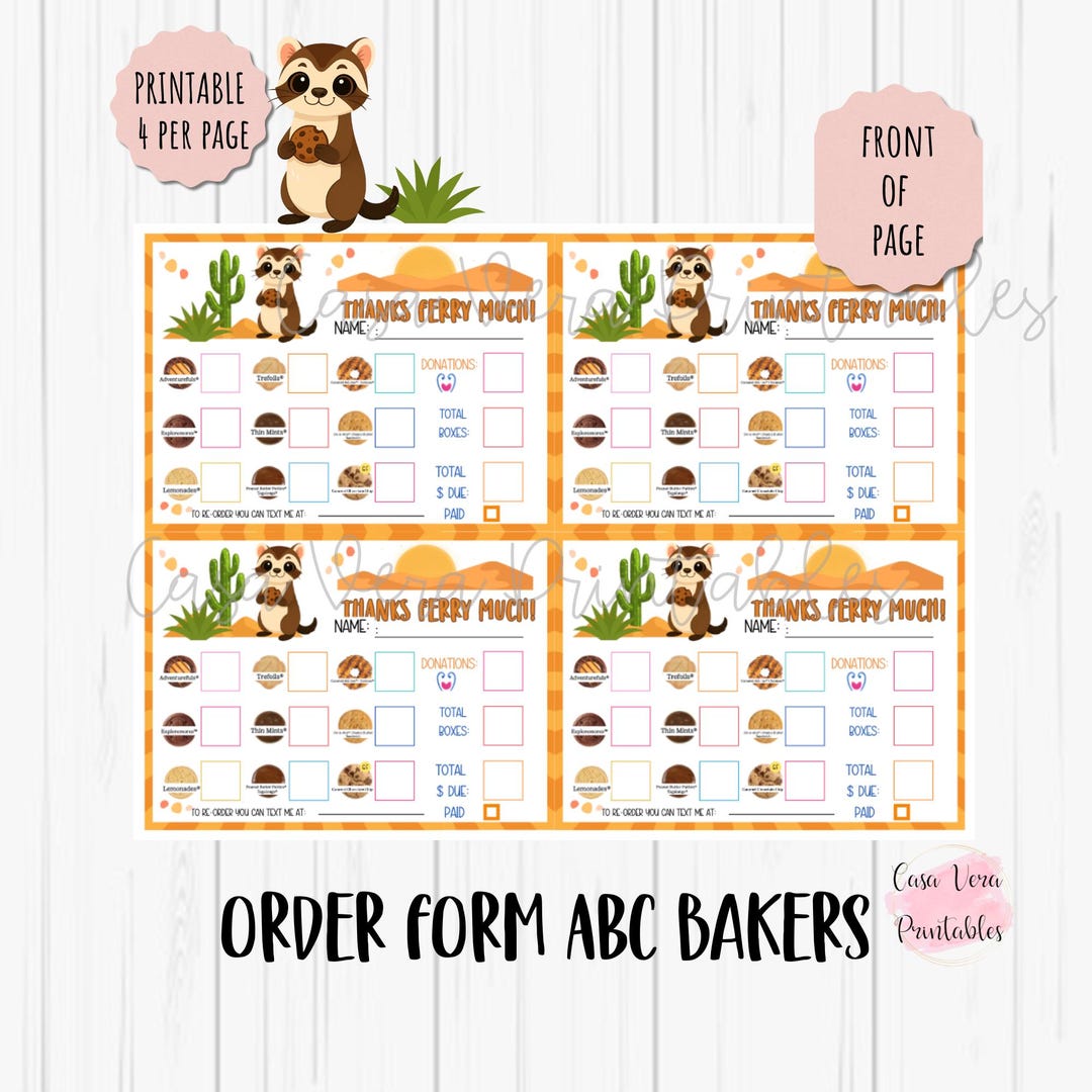 ABC Girl Cookie Order Thank You Printable Little Brownie Cookies Form ...