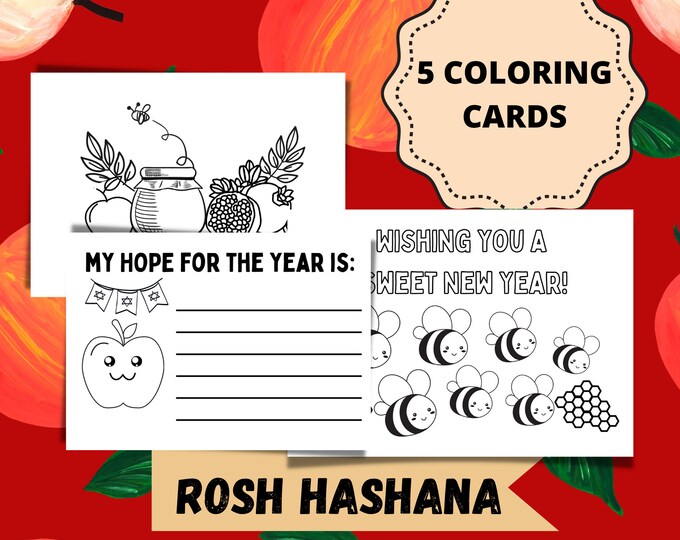 Rosh Hashanah Cards to Color. 3 Coloring Pages of Shana Tova Cards ...