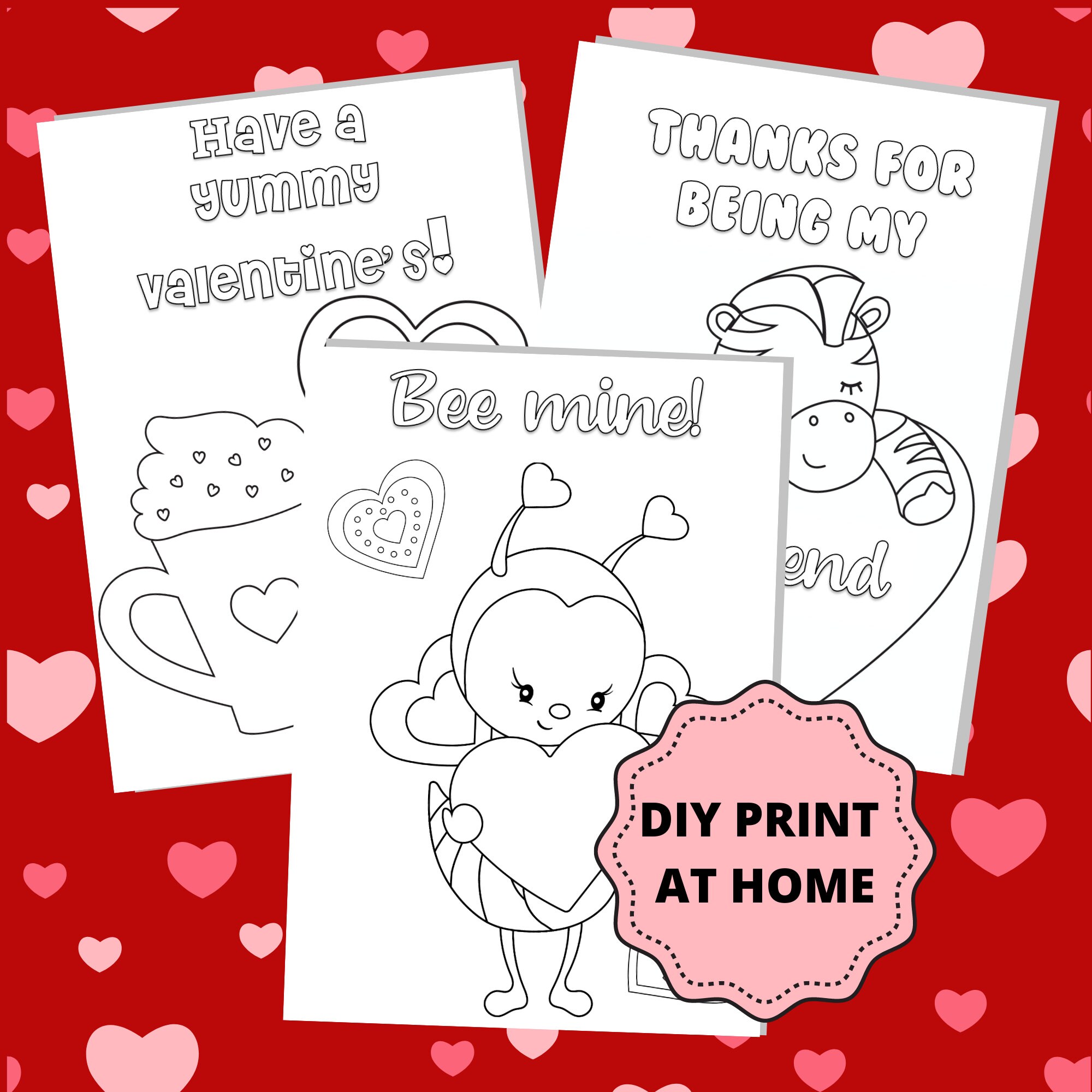 Kids Valentine's Coloring Cards/ Valentine's Day Kid's Activity/ 10 ...
