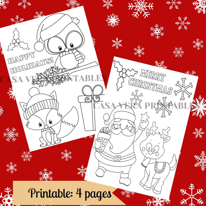 Kids Christmas Coloring Cards/ Gift for Grandparents Kid's Activity/ 4 ...