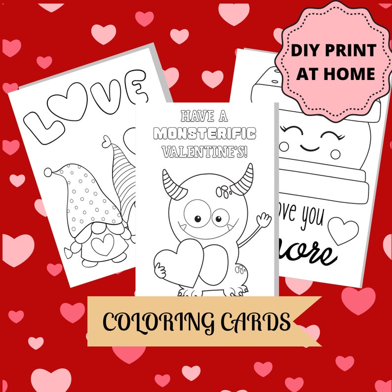Kids Valentine's Coloring Cards/ Valentine's Day Kid's Activity/ 10 ...