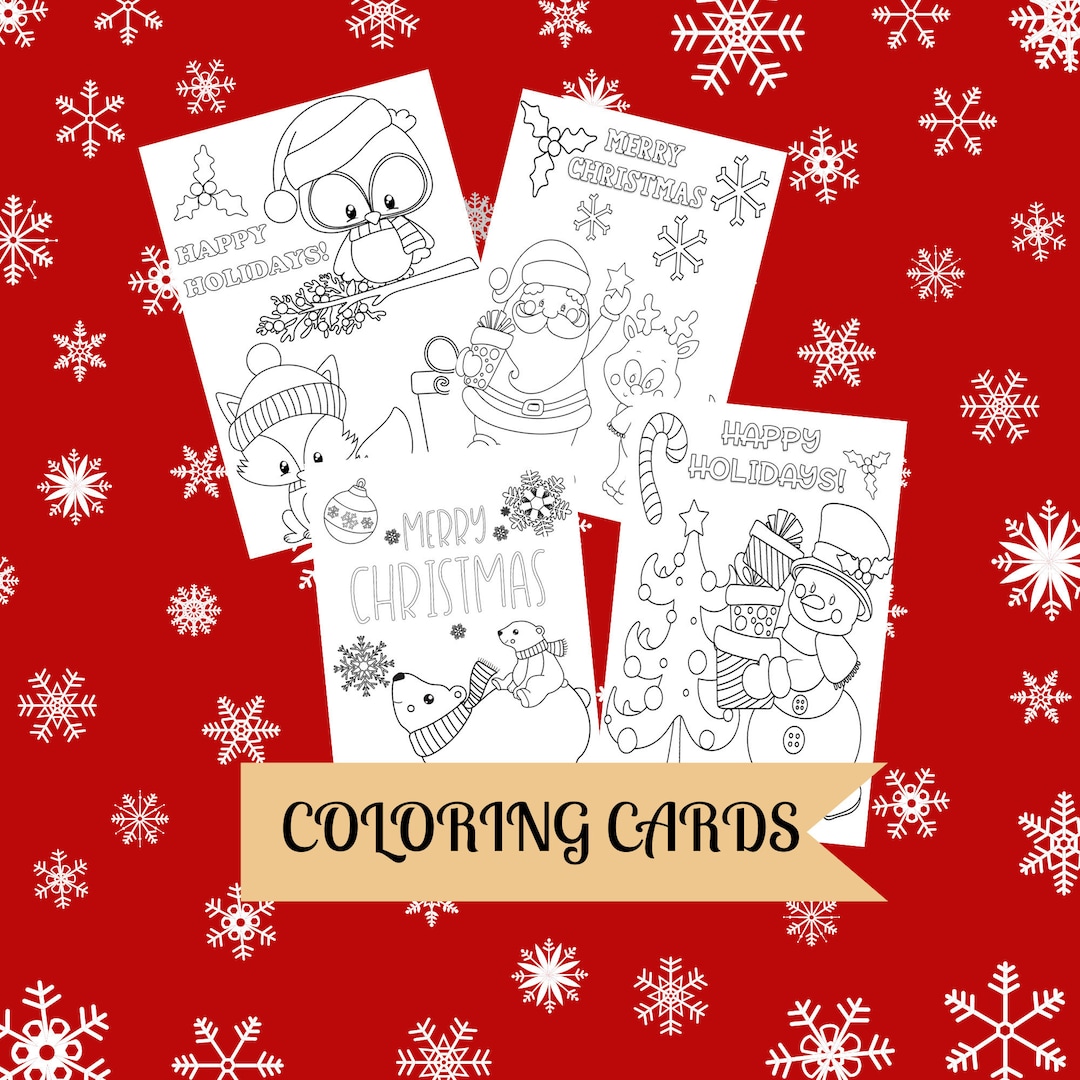 Kids Christmas Coloring Cards/ Gift for Grandparents Kid's Activity/ 4 ...