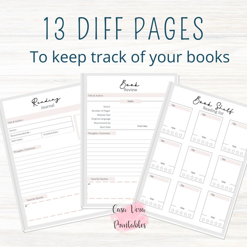 Printable Reading Journal, Reading Log, Reading Diary Planner, Reading ...