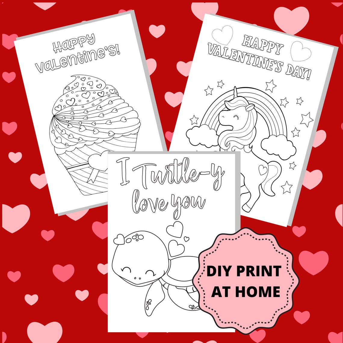 Kids Valentine's Coloring Cards/ Valentine's Day Kid's Activity/ 10 ...