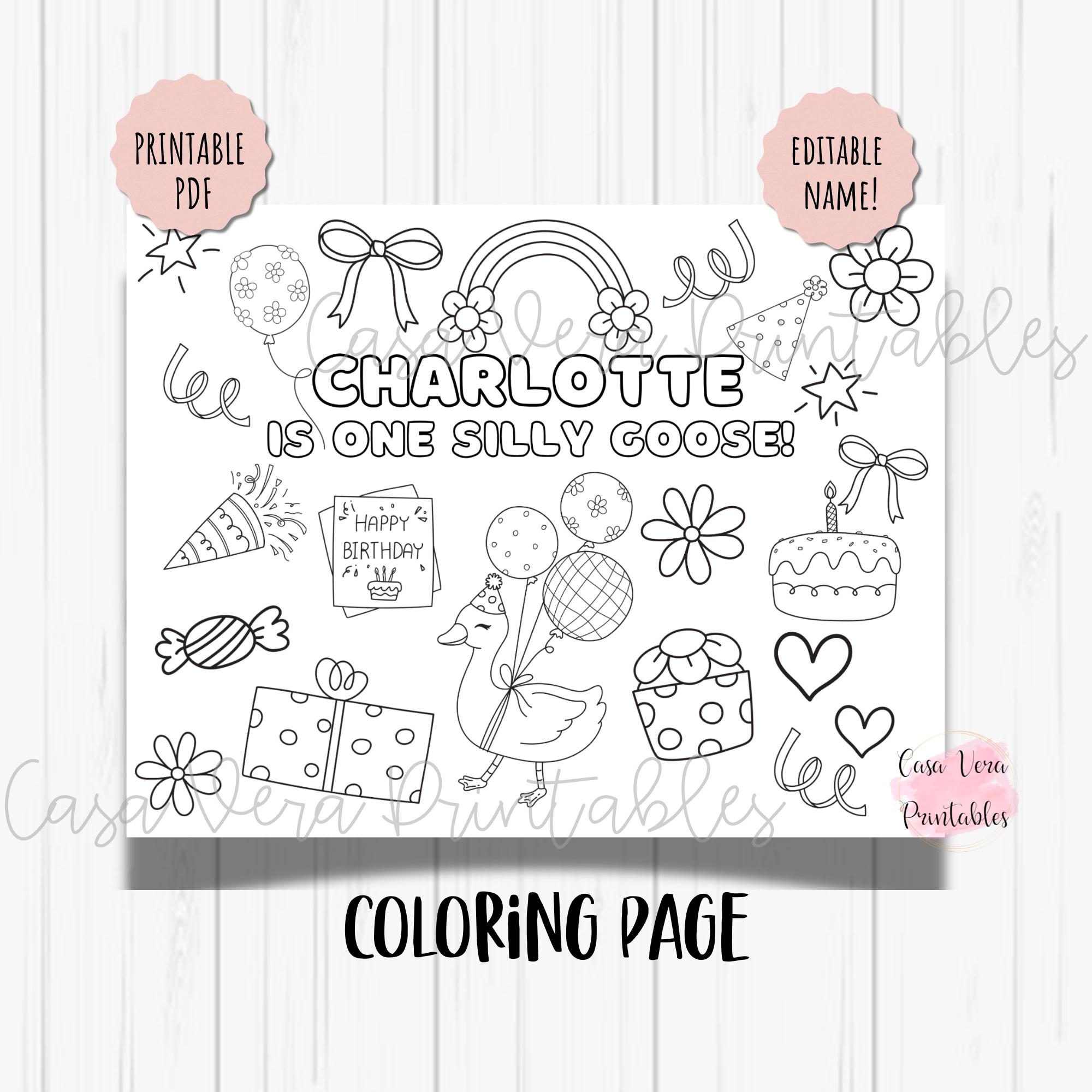 One Silly Goose Coloring Page/ 1st Birthday Printable/ Birthday ...
