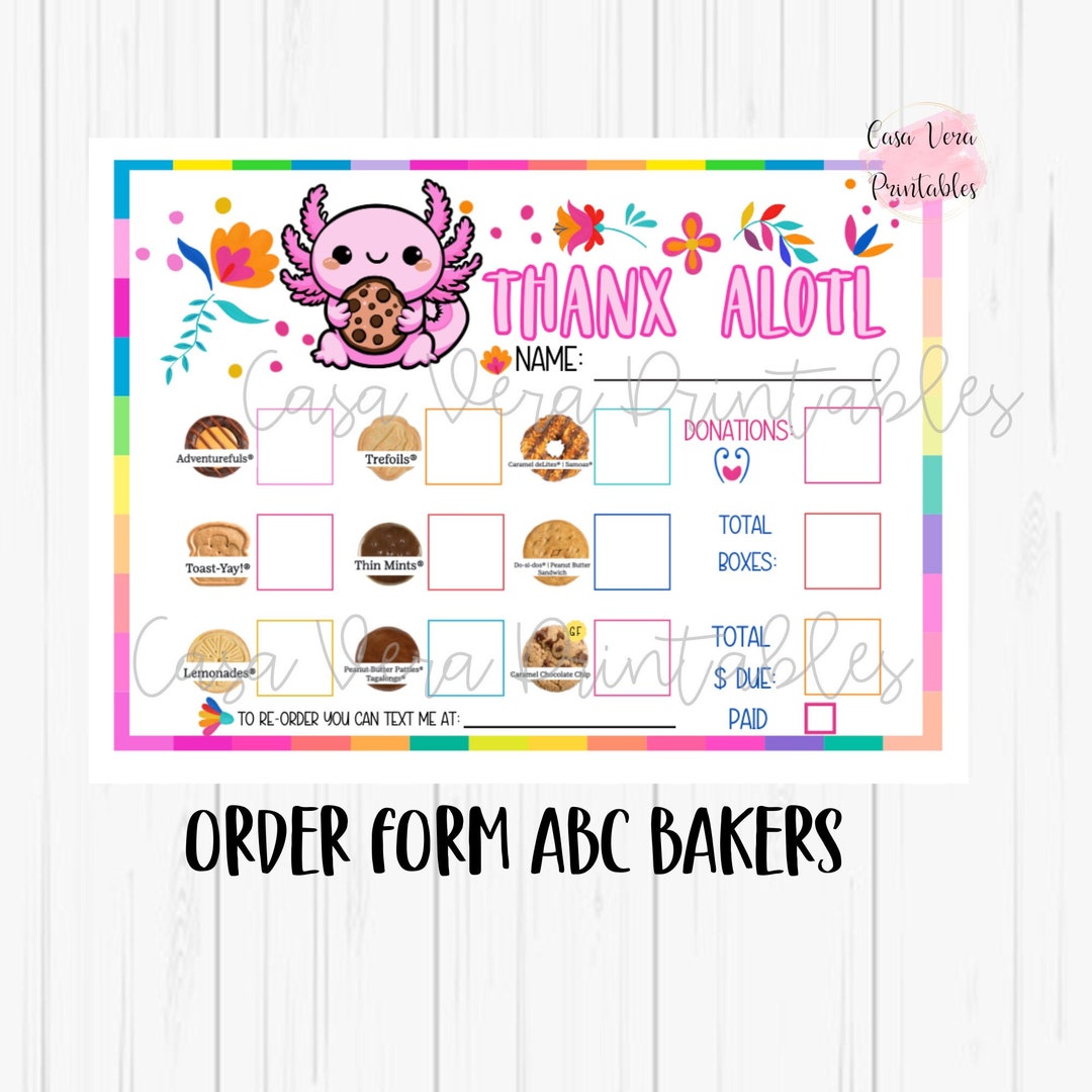 ABC Girl Scout Cookie Order Form (all 9 Cookies) | Printable Cookie ...