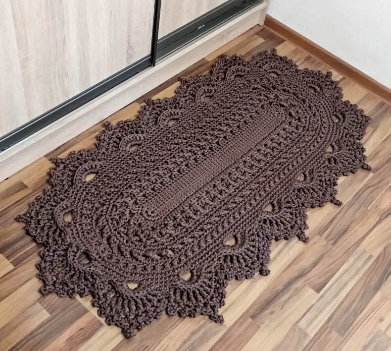 Oval Crocheted Rug Textured Cozy Carpet Crochet Bedside Mat - Etsy