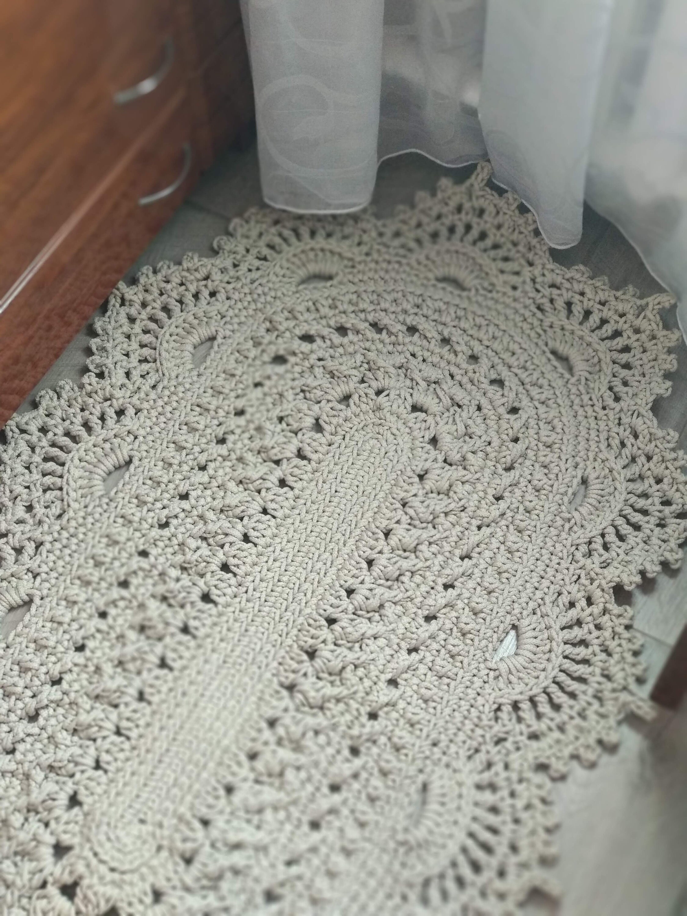 Crochet Bedside Oval Rug in Milky Color, Handmade Relief Rug, Oval ...