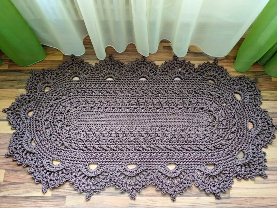 Oval Crocheted Rug Textured Cozy Carpet Crochet Bedside Mat - Etsy