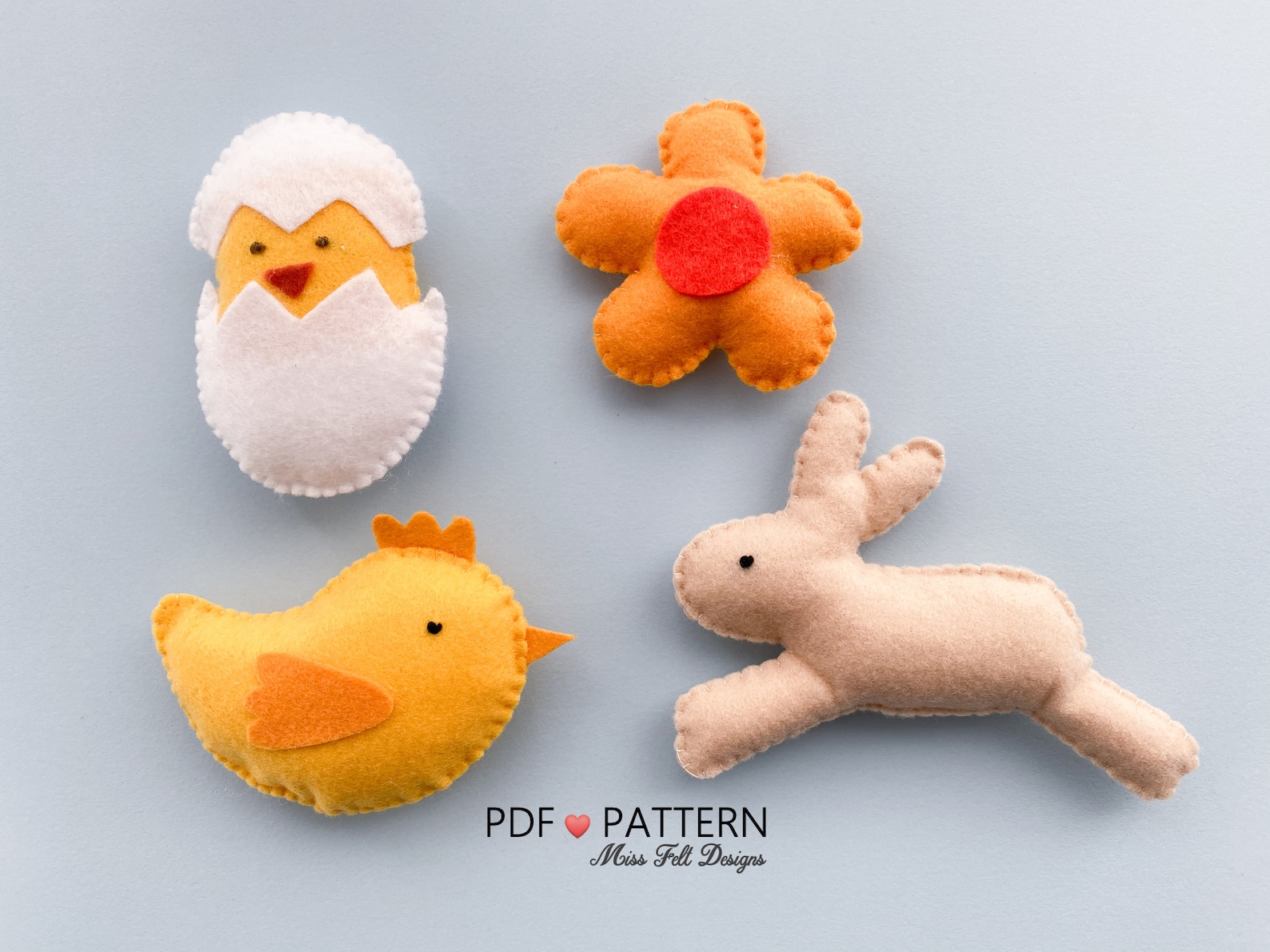 FELT EASTER PDF Pattern - Easter Garland, Bunny, Chick, Flower, Egg ...