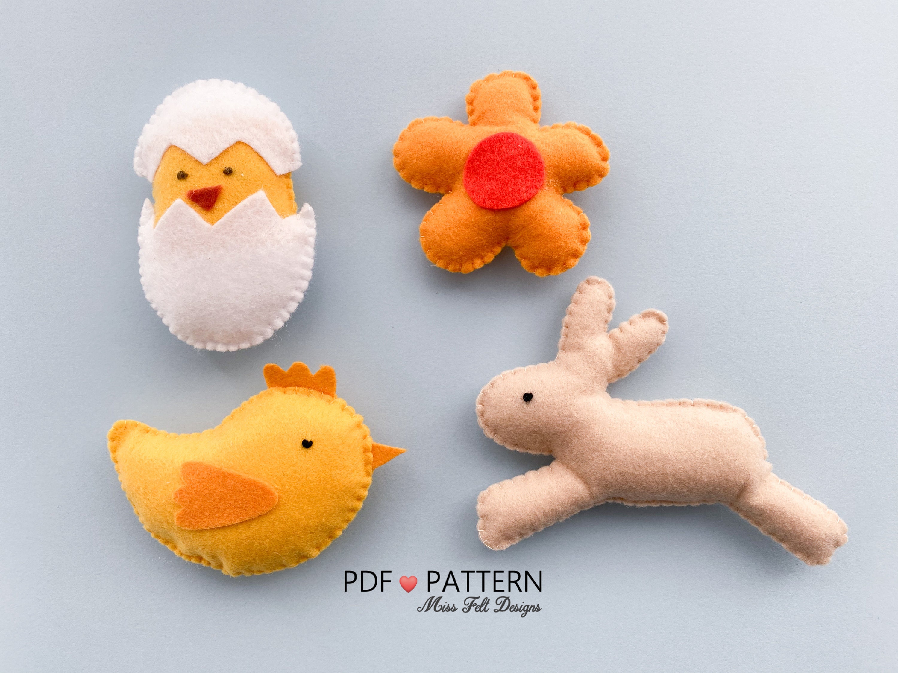 FELT EASTER PDF Pattern - Easter Garland, Bunny, Chick, Flower, Egg ...