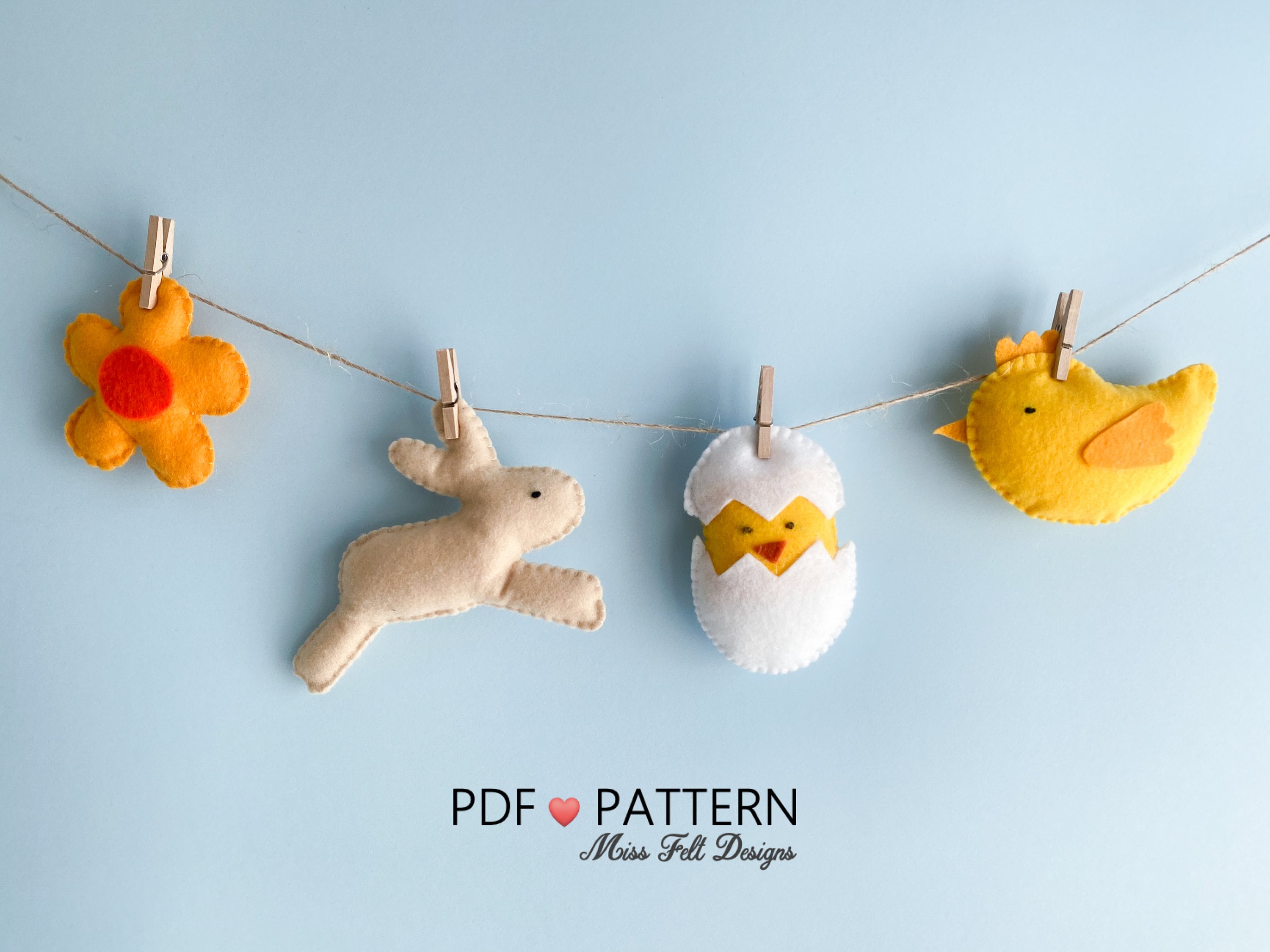FELT EASTER PDF Pattern - Easter Garland, Bunny, Chick, Flower, Egg ...