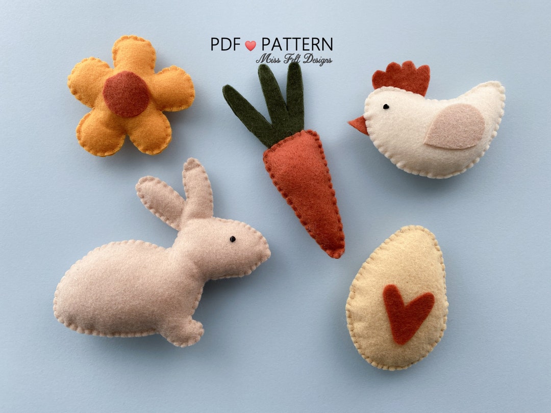 FELT EASTER PDF Pattern - Easter Garland, Bunny, Chick, Flower, Egg ...