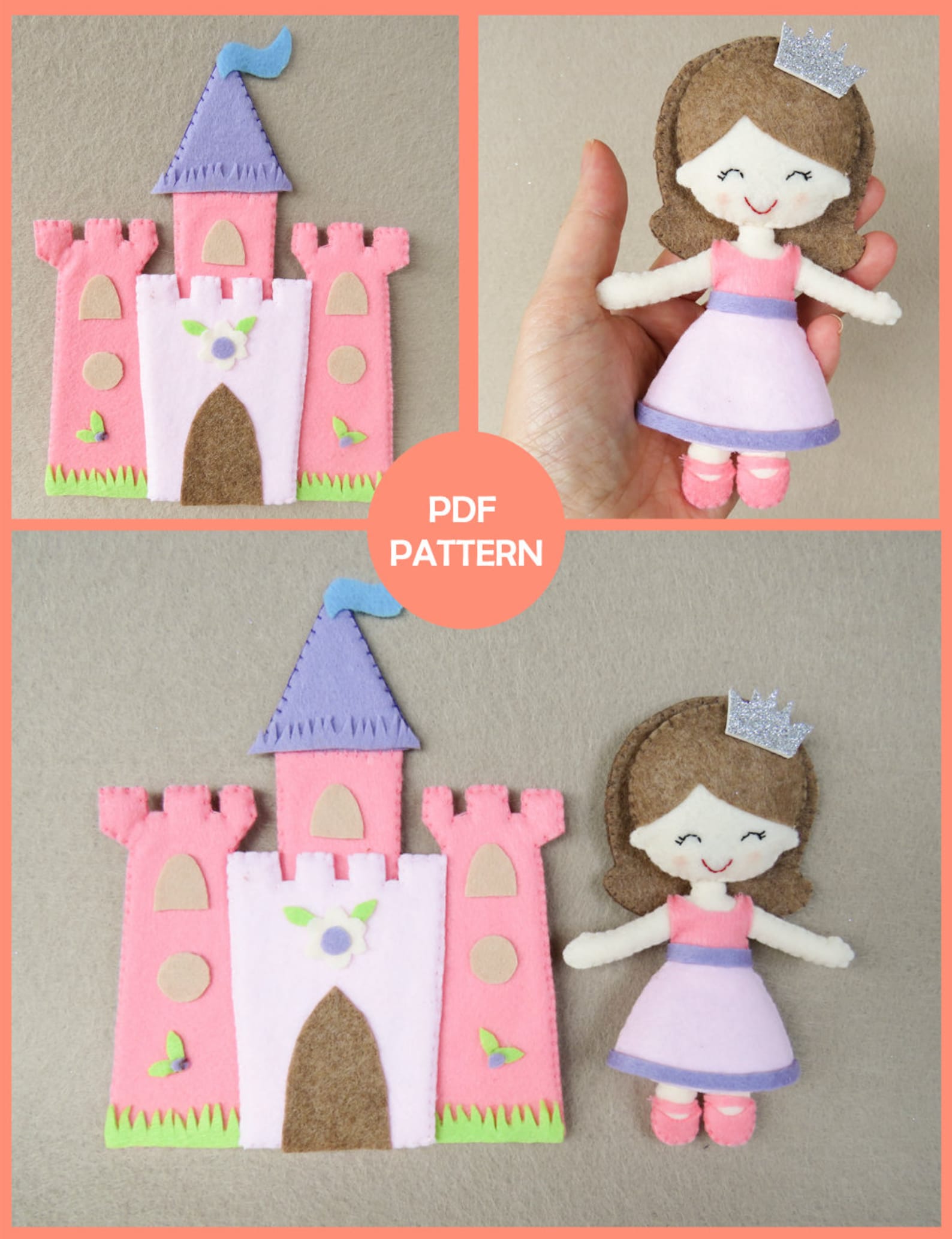 Castle and Princess Felt PDF Pattern Download, Plush Sewing Pattern for ...